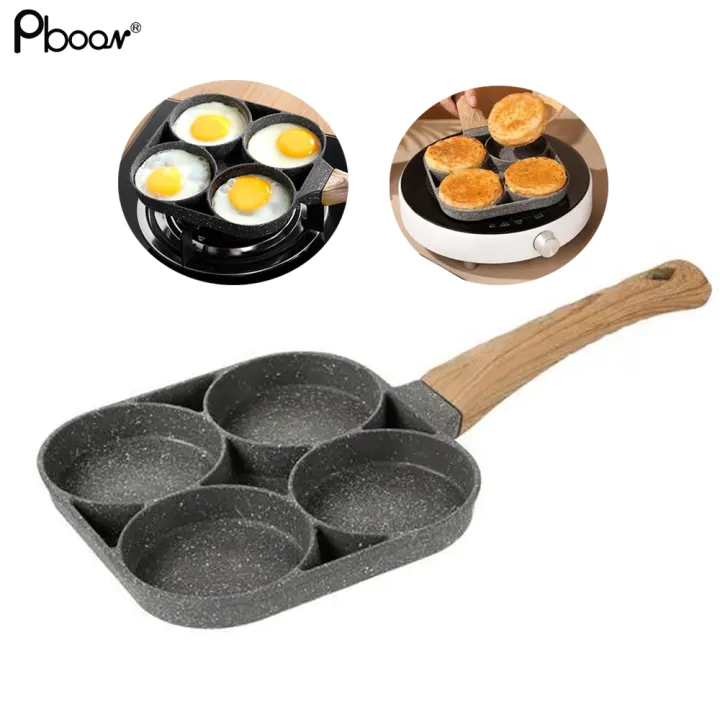 สี่หลุมหม้อกระทะ Nonstick กระทะทำอาหารหม้อไข่ไข่เจียวกระทะอาหารเช้า