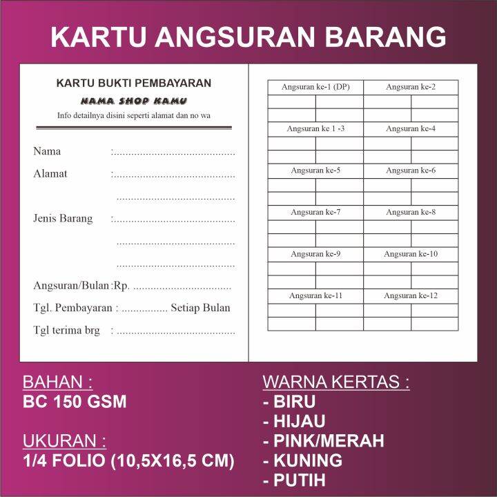 100 PCS KARTU ANGSURAN SALES | ANGSURAN BARANG | CICILAN BARANG ...