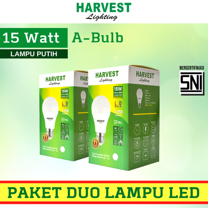 15W PAKET DUO Bohlam Lampu A Bulb HARVEST LIGHTING LED 15 Watt GARANSI ISI 2 LAMPU ORIGINAL ...