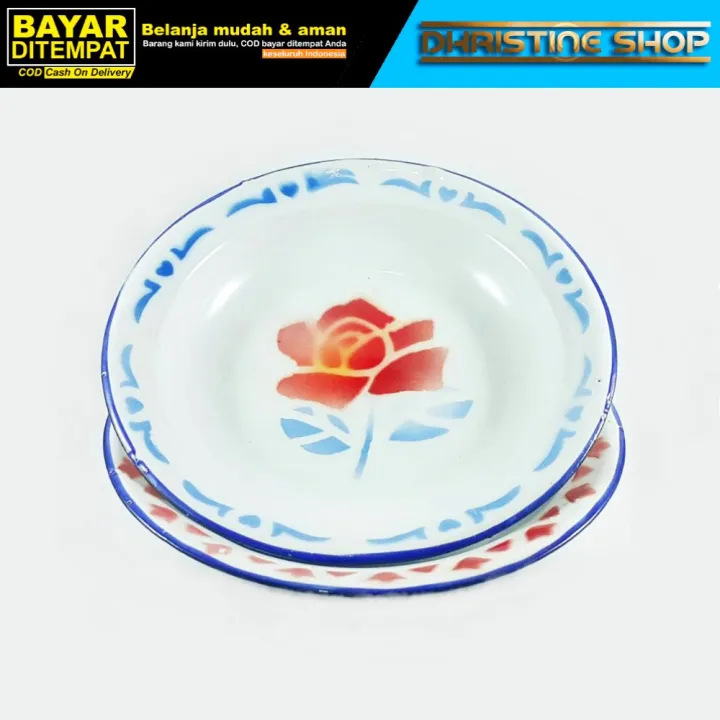 Piring Enamel Kembang Vintage 1 Lusin {12 Pcs} / Piring Kaleng / Piring ...