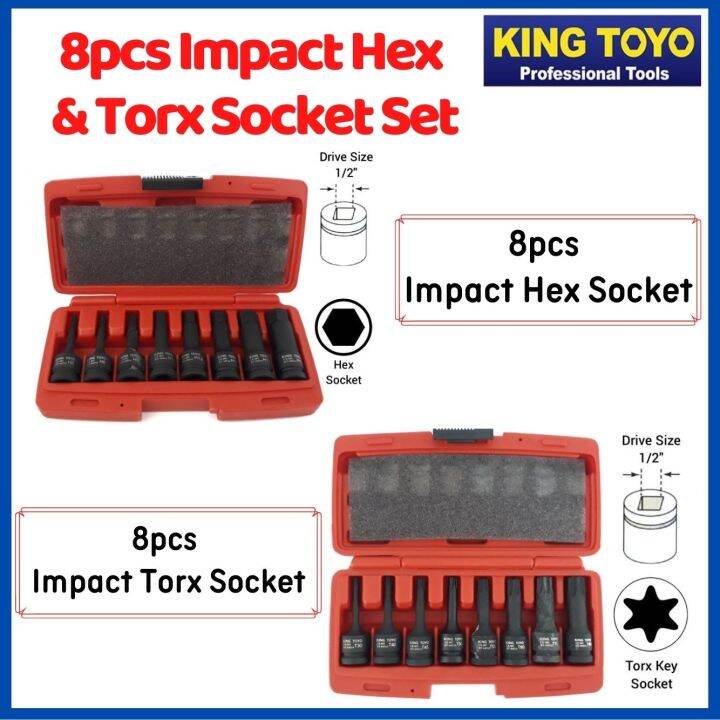 King Toyo 8pcs 1/2" Impact Hex Bit Socket Set & Torx Bit Socket Set | Lazada