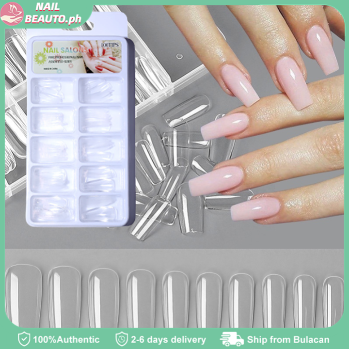 100Pcs Clear Seamless Fake Nails Natural Full Cover Acrylic French Nail ...