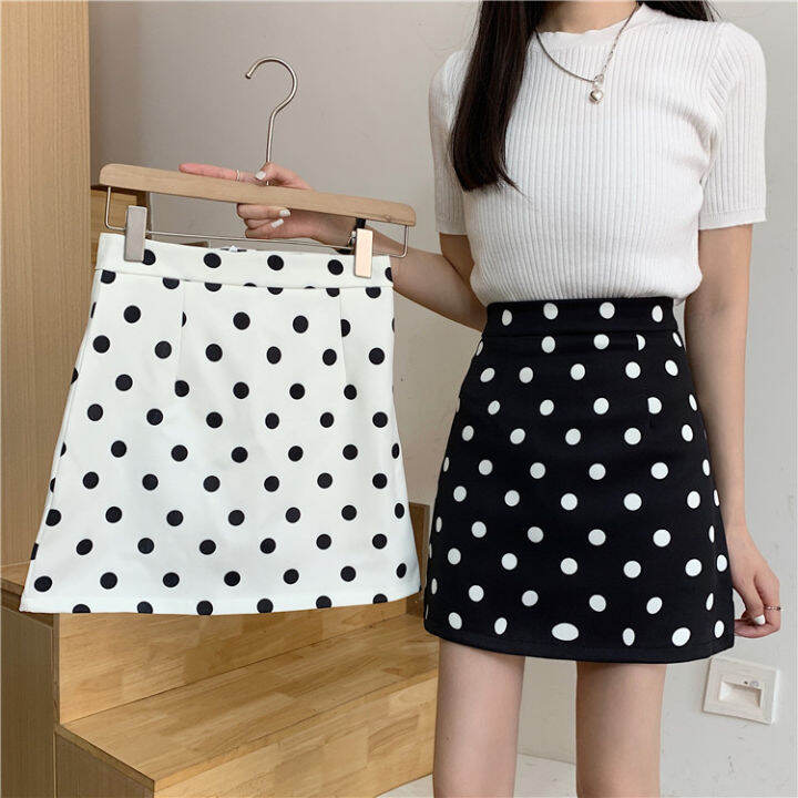 [HYYKorean polka dot a-line skirt high waist palda for women | Lazada PH