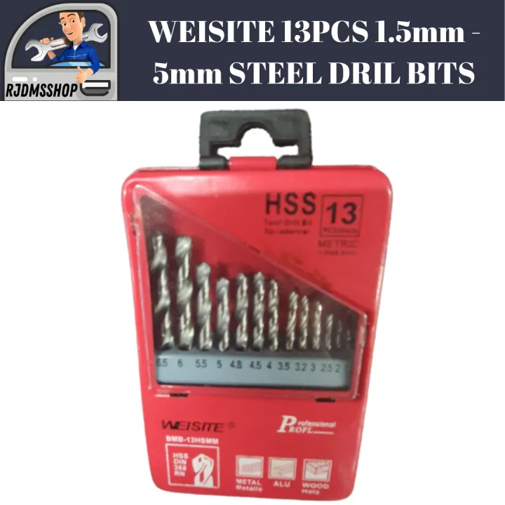 Manong Shop Weisite 13Pcs Drill Bit Steel 1.5Mm-6.5Mm Professional Tool Set Carpenters Tool Bala ...
