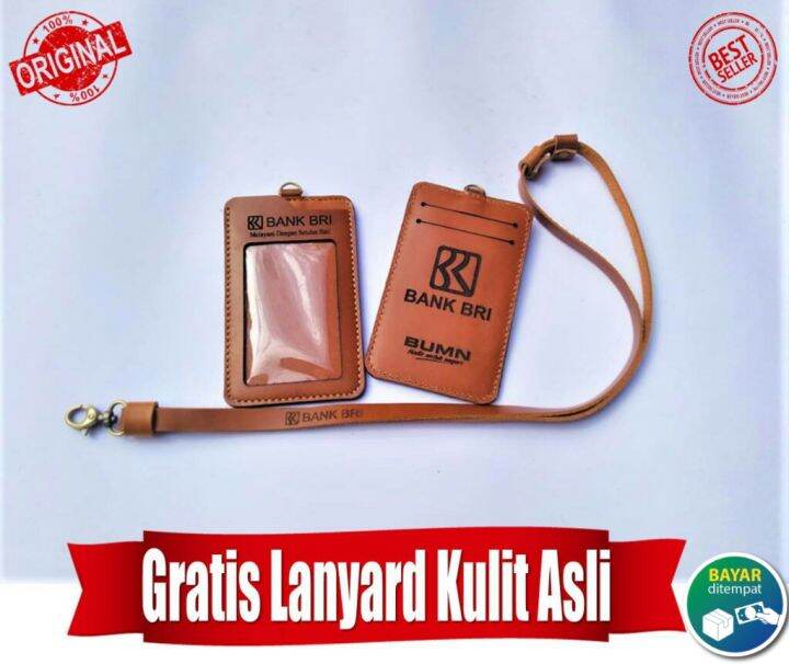 ID Card Holder Name Tag 100% Kulit Logo BRI - Name Tag Gratis Tali ...