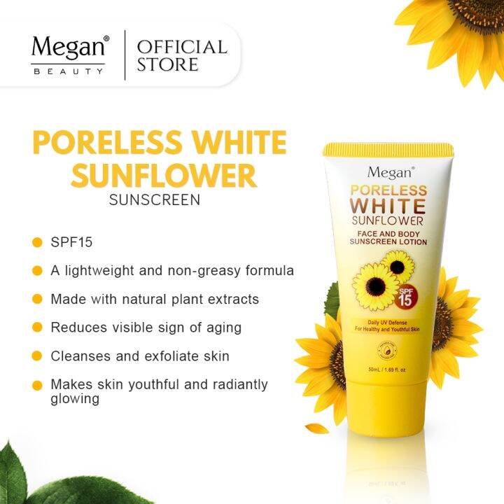 Megan Poreless White Sunflower Face Body Sunscreen Lotion 50ml | Lazada PH