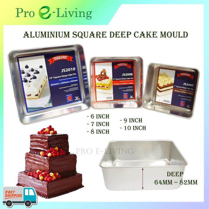 Aluminium Extra Deep Square Cake Mould (Deep 64mm-82mm) 6/7/8/9/10 Inch ...