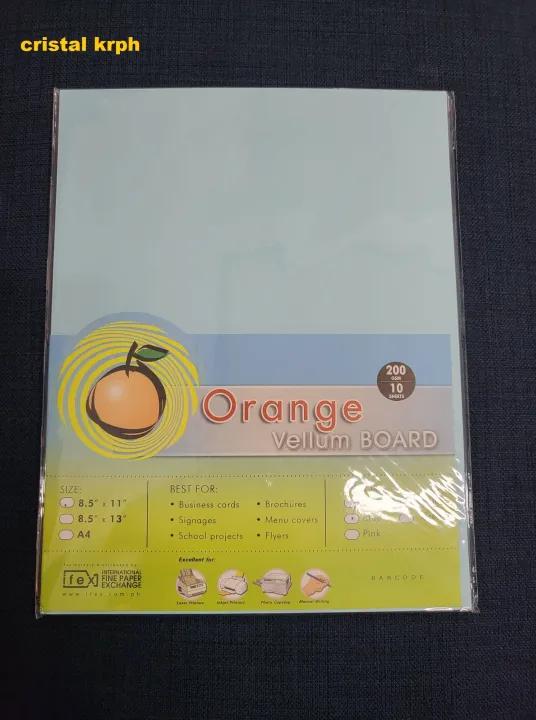 Orange Vellum Board Blue Short 200gsm 10 Sheets Per Pack | Lazada PH