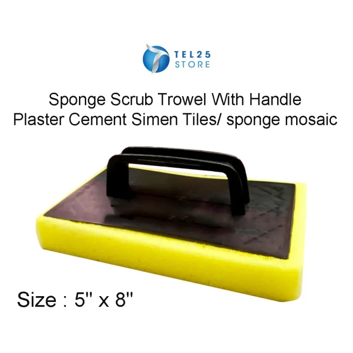 [ 1 UNIT ] Thick Yellow Sponge Scrub Trowel With Handle for Plaster Cement Simen Tiles/ sponge ...