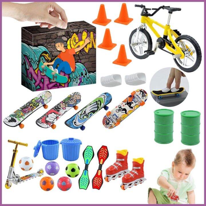 Mini Finger Skateboards Set Collectible Toys Kits with Small Bike Cool ...