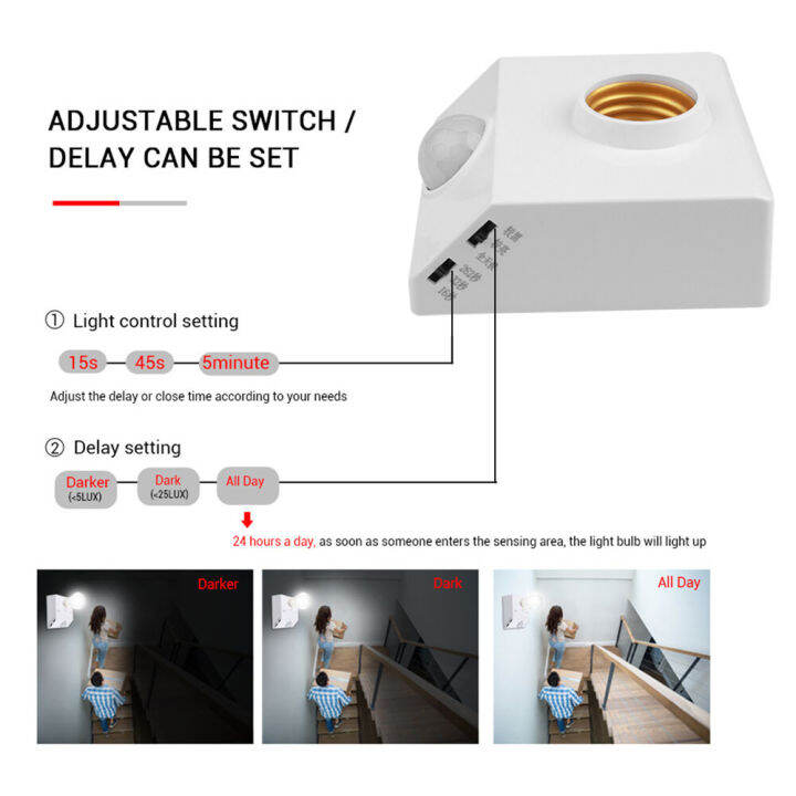 Automatic Human Body Infrared IR Sensor LED Bulb Light E27 Base PIR Motion Detector Wall Lamp ...