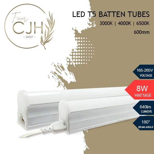FourCJH Shadowless LED T5 Batten Tubes 8 Wattage 600mm / 2ft Tube Light ...