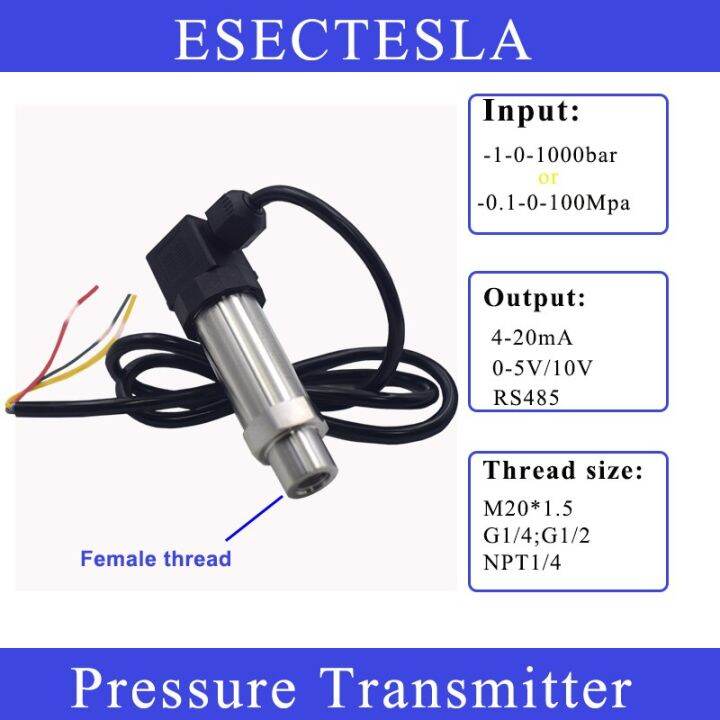Pressure transmitter -1 to 1bar 4 to 20mA 0-5V output G1/4 female connector 24VDC power supply ...
