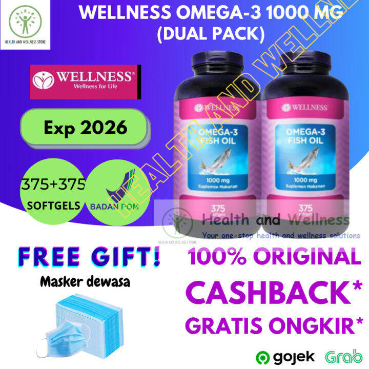 WELLNESS OMEGA 3 OMEGA-3 FISH OIL 1000 MG 375 SOFTGELS DUAL PACK ...
