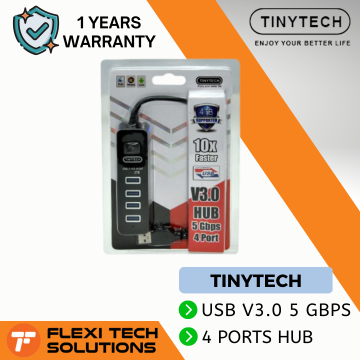Flexi Tech TINYTECH USB V3.0 4 Ports HUB Compliant with USB 3.0/2.0/1.1 ...