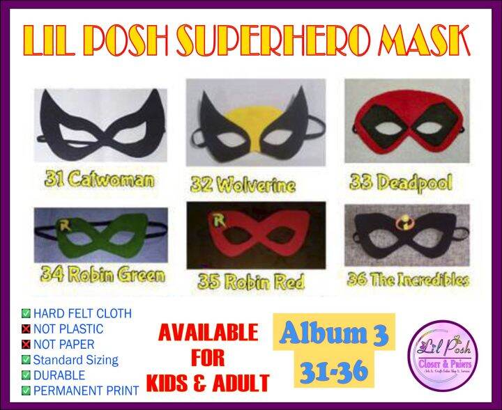 Lil Posh KIDS & ADULT Superhero Felt Mask Album3 31-36 Designs The ...