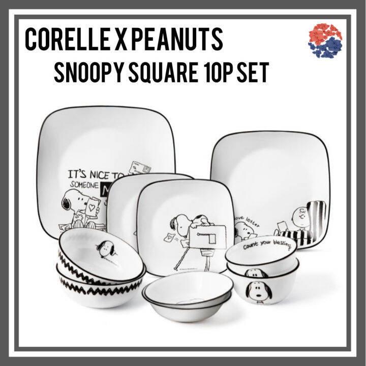 Corelle x PEANUTS Snoopy & Charlie Square Plate Set/Corelle USA set ...