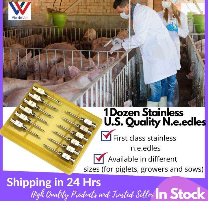 1 Dozen U.S. Quality Stainless Needles for Mother Pigs, Boars, Gilts ...