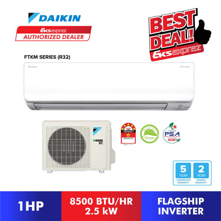 Daikin FTKM Series (R32) Inverter Aircond FTKM25T (1HP), FTKM35T (1.5HP), FTKM50T (2HP), FTKM60T ...