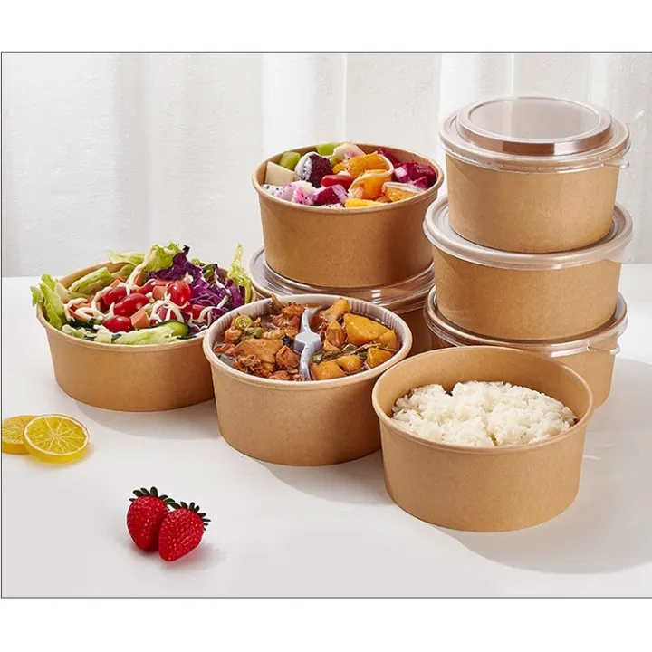 MFASHION STORE [Premium]1300ml Disposable Kraft Brown Paper Bowls Fruit ...