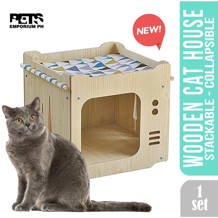 Pets Emporium Wooden Cat Kennel Hammock Building Block Combination Cat ...