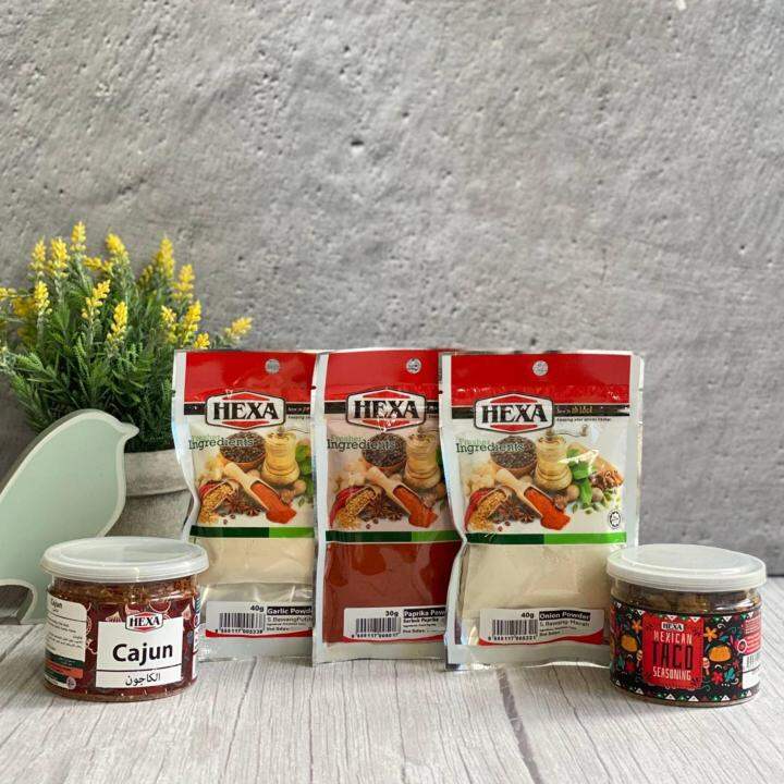 HEXA HALAL Cajun Spice 85gm botol Garlic Powder 40gm Onion Powder 40gm ...