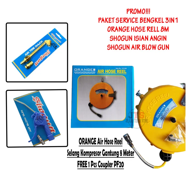 (PAKET ALAT SERVICE BENGKEL 3IN1) ORANGE Air Hose Rell Selang Angin ...