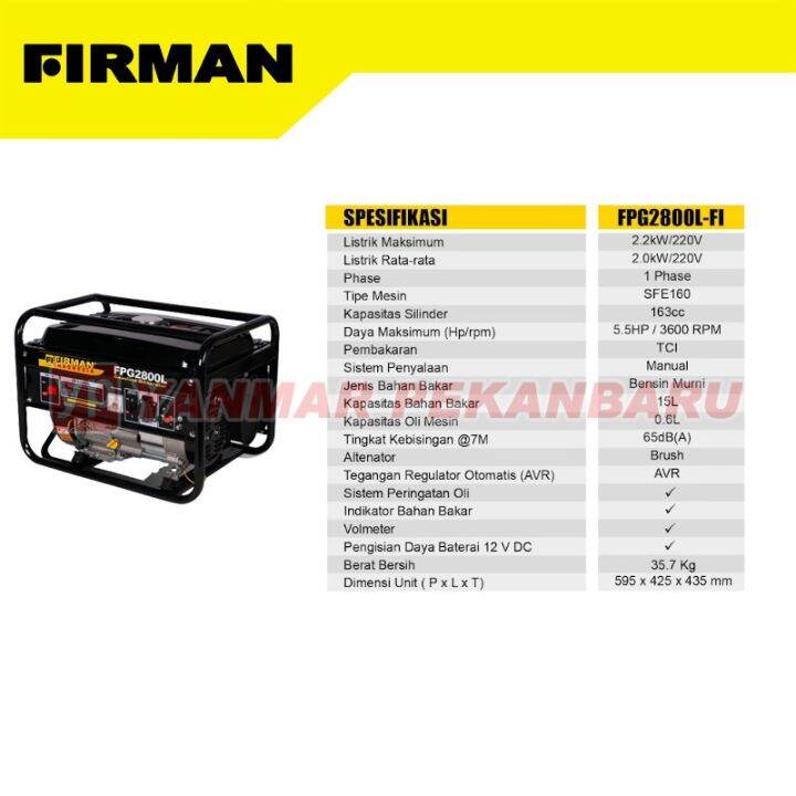 Genset FIRMAN 2500WATT FPG 2800 L (cw roda) | Lazada Indonesia