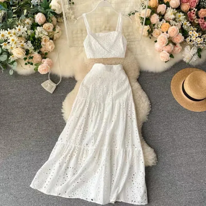 6613 Eyelet Crop Top Terno Skirt | Lazada PH