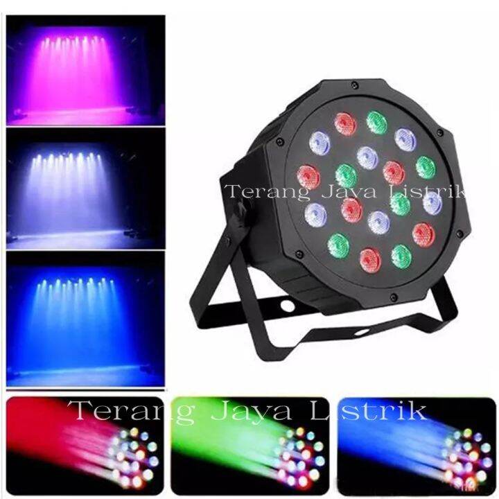 LAMPU DISCO PUTAR 18 MATA LED RGB REMOTAN AC 220V / LAMPU PAR LED SOROT ...