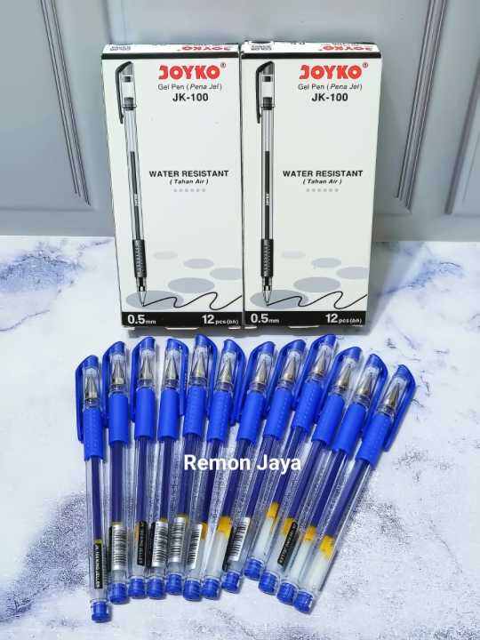 PROMO 12 PCS Gel Pen Joyko JK-100 Bulpen Pulpen Pena Bolpoin Biru ...