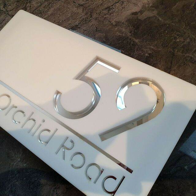 Personalised Laser Cut House Signs White Arcylic Plaque with Silver ...