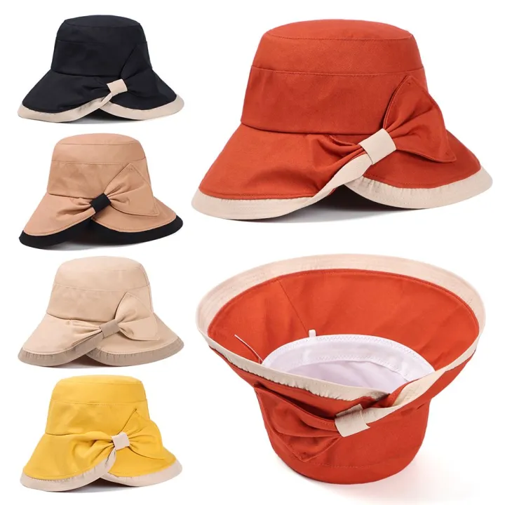 SYBOOKS พับเก็บได้ ป้องกันแสงแดด ป้องกันรังสียูวี ฤดูร้อน โบว์โบว์ หมวก ...