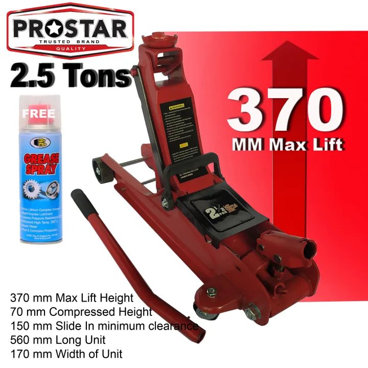 Prostar Heavy Duty 2.5 Ton Floor Jack 370 mm Max Lift with Free Grease ...