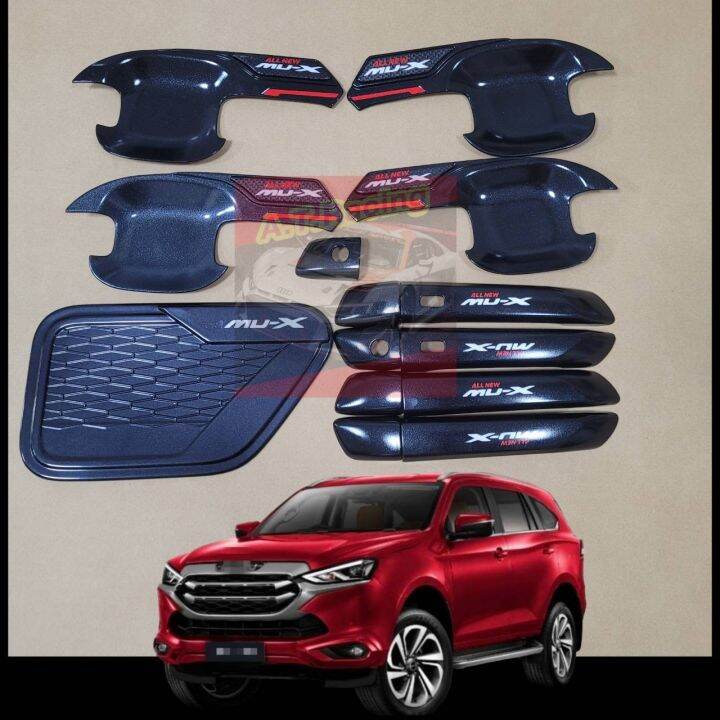 ชุดเบ้ากันรอย+มือจับ+ฝาถัง ISUZU MU X 2021 2022 2023 สีดำเงามีโลโก้ ครบชุดกันรอย MU X 2021 2022 ...
