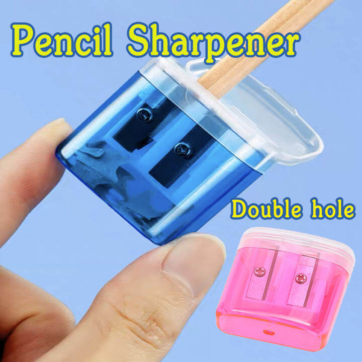 Double-Hole Pencil Sharpener Plastic Transparent With Lid Square Pencil ...
