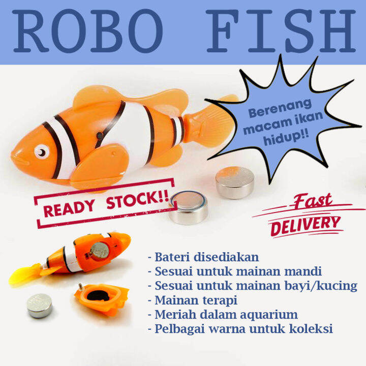 Robo Fish Mainan Robot Ikan READY STOCK Swimming Robofish Battery Powered Cat Toys Baby Toys ...
