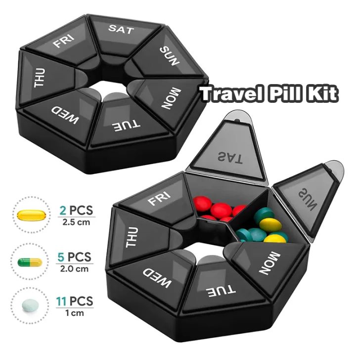7 Grids Portable 7 Days Pill Organizer Box Travel Medicine Storage 1 ...