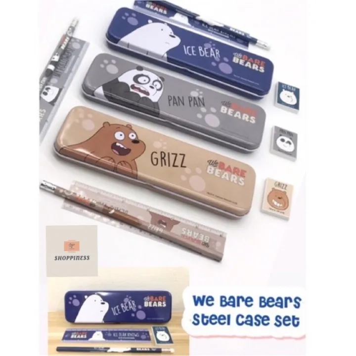 We Bare Bears Steel Pencil Case Set (Pencil case Pencil Eraser Ruler ...