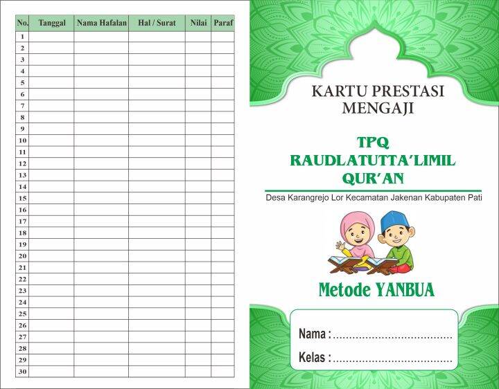 KARTU PRESTASI BOLAK BALIK LIPAT ISI 10 PCS. CUSTOM FULL DESIGN UNTUK ...