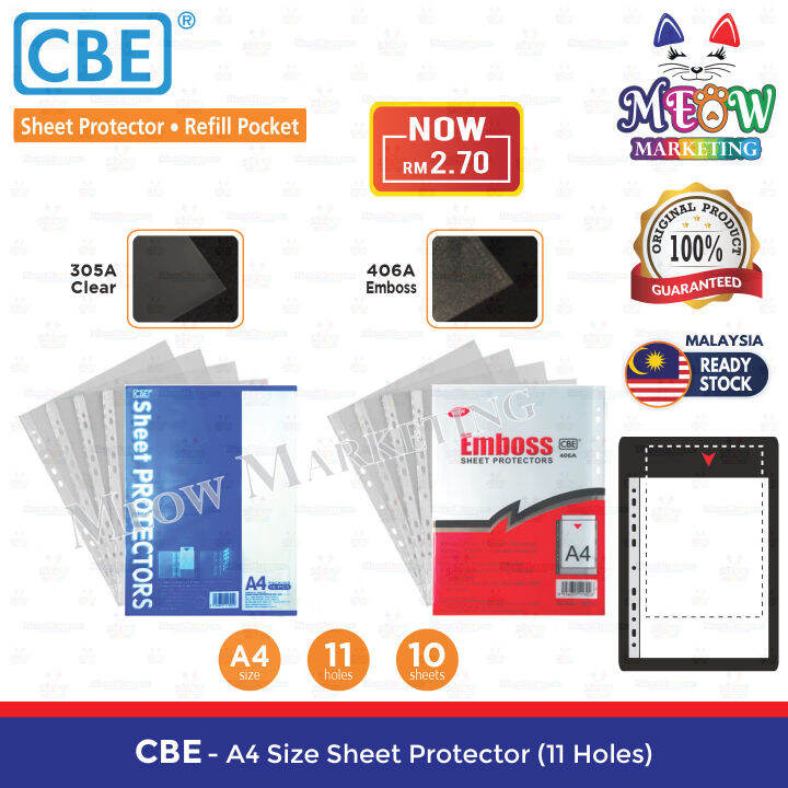 CBE Sheet Protector A4 11 Holes 10'S - 305A Clear / 406A Emboss | Lazada