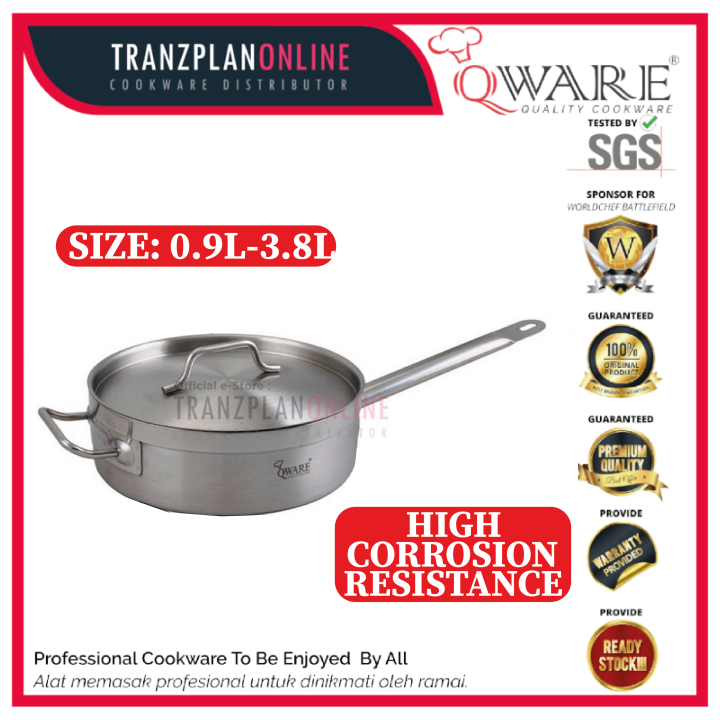 QWARE 0.9L - 3.8L STAINLESS STEEL SANDWICH BOTTOM SAUTE PAN WITH LID ...