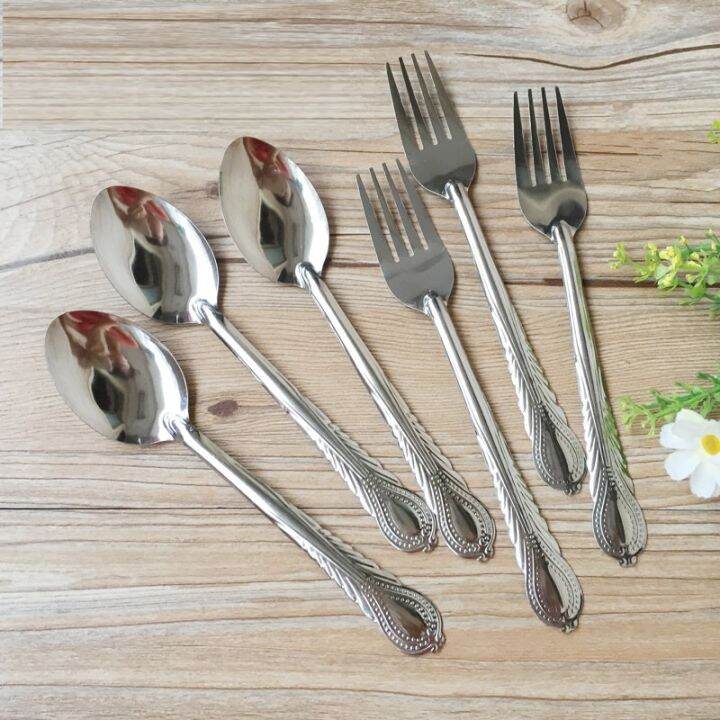 Stainless Steel Spoon Fork Set Sudu Garfu Set 不锈钢凤尾压花叉勺 | Lazada