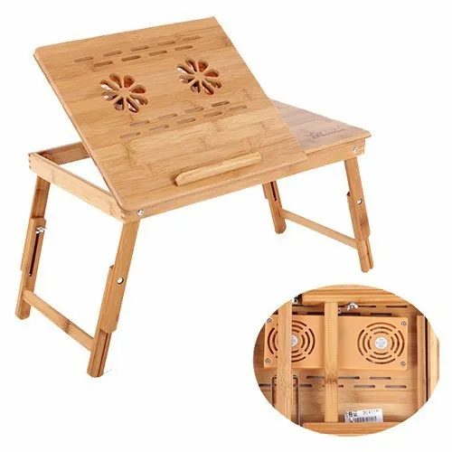 Senda Portable Bamboo Wood Laptop Desk Table Stand With Fan Adjustable ...