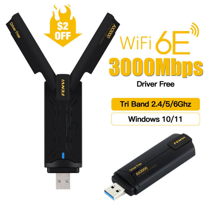 Fenvi USB WiFi 6E Adapter Tri Band AX3000 2.4G5G6GHz Wi-Fi USB3.0 ...