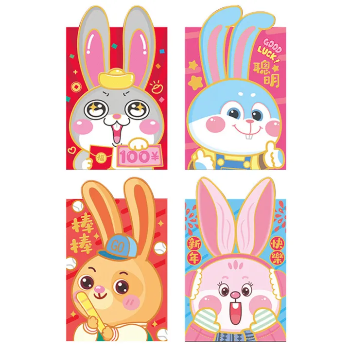 6Pcs New Year Red Envelope Cute Rabbit Pattern Chinese Style Angpao ...