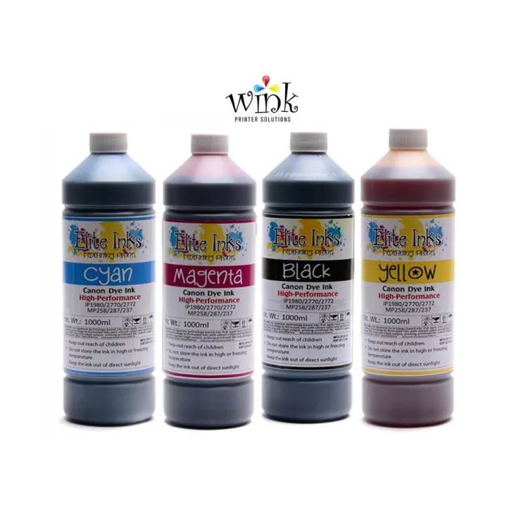 Elite Canon Premium Dye Original Ink Bk Cyan Magenta Yellow 1 Liter For ...