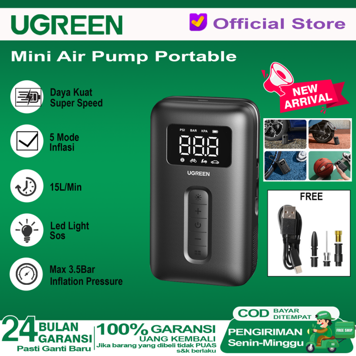 UGREEN Air Pump Inflator Electric Portable Pompa Ban Mobil Sepeda Max ...