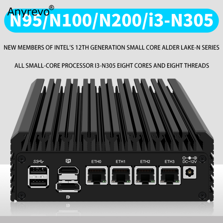 12th Gen Firewall Mini PC Alder Lake Intel i3 N305 8 Core N200 N100 DDR5 4800MHz 4xi226-V 2.5G ...