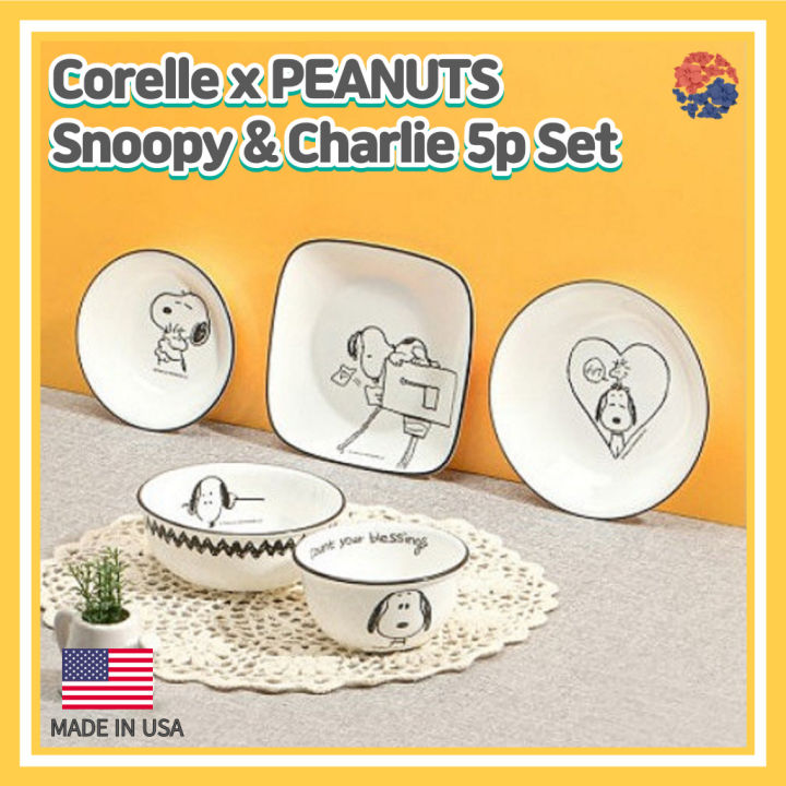 Corelle x PEANUTS TSnoopy & Charlie Square 5p Set/Corelle USA set ...